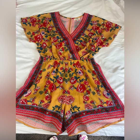 Umgee | Pants & Jumpsuits | Yellow Floral Romper In Perfect Condition ...
